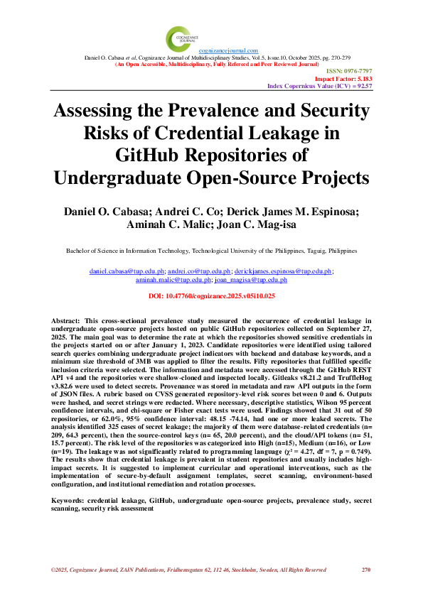 (PDF) Assessing the Prevalence and Security Risks of Credential Leakage ...