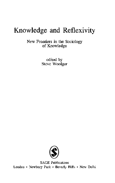 (PDF) Knowledge and Reflexivity: New Frontiers in the Sociology of ...