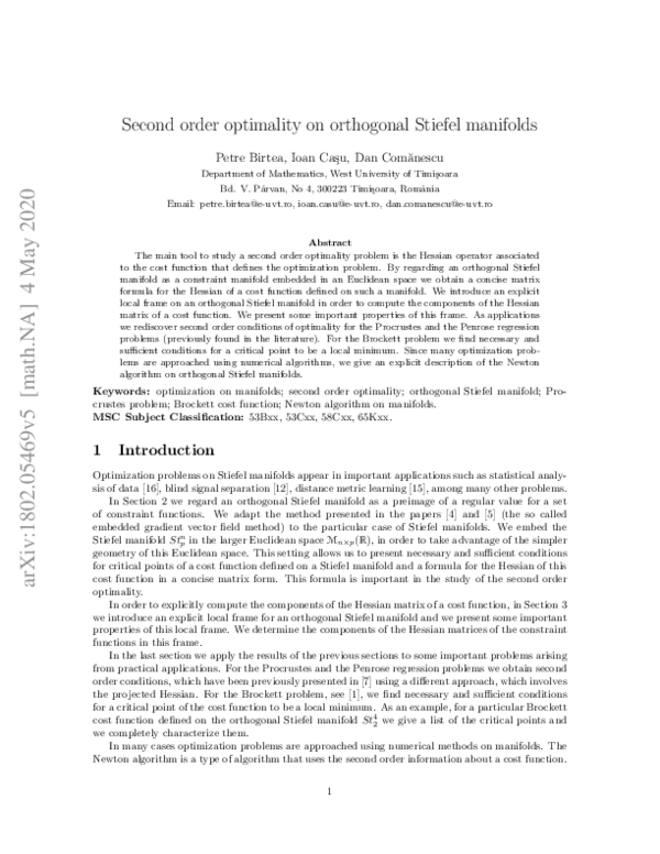 (PDF) Newton algorithm on Stiefel manifolds