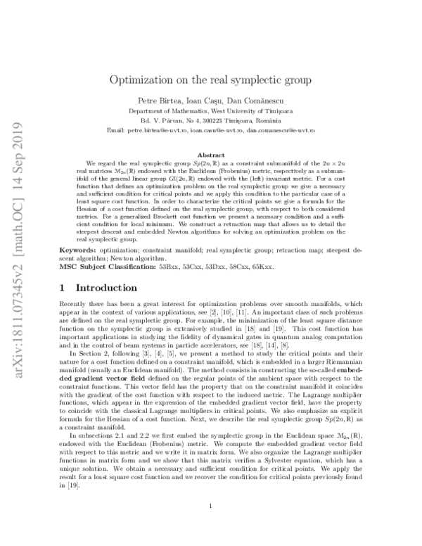 (PDF) Optimization on the real symplectic group