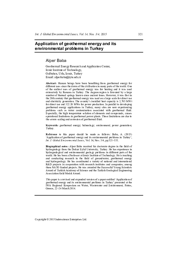 (PDF) Application of geothermal energy and its environmental problems ...