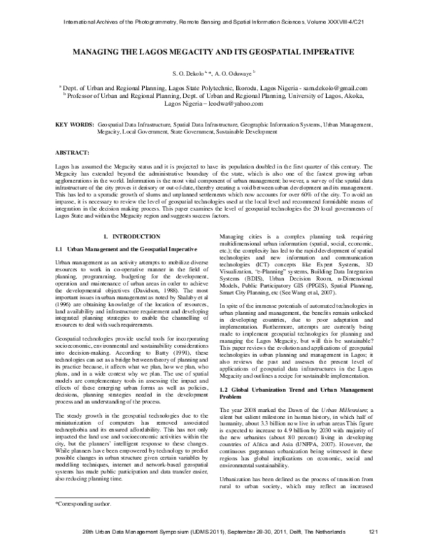 (PDF) Managing the Lagos Megacity and Its Geospatial Imperative