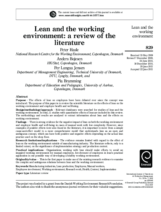 (PDF) Lean and the working environment: a review of the literature