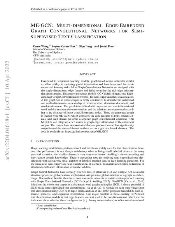 (PDF) ME-GCN: Multi-dimensional Edge-Embedded Graph Convolutional ...