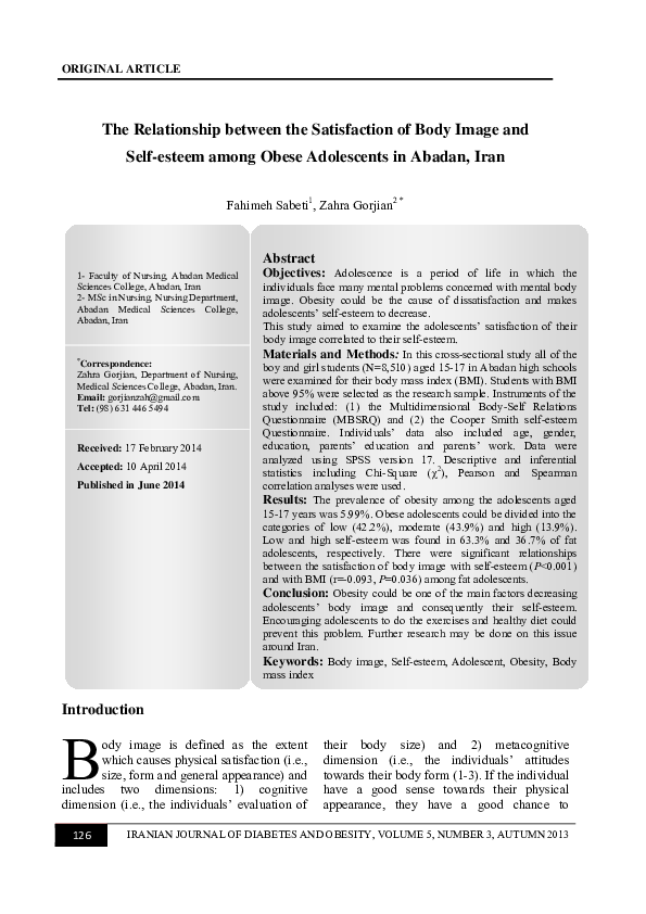 (PDF) The Relationship between the Satisfaction of Body Image and Self ...
