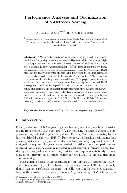(PDF) Performance Analysis and Optimization of SAMtools Sorting
