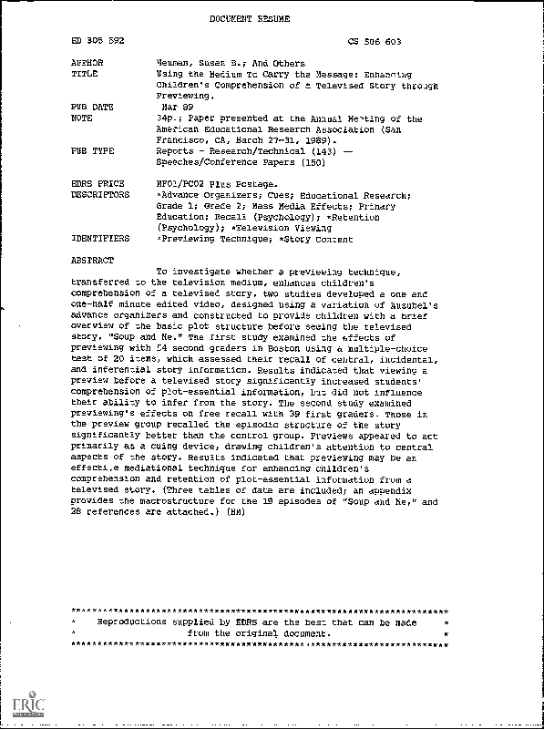 (PDF) Enhancing Children’s Comprehension of a Televised Story Through ...