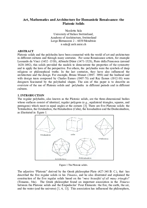 (PDF) Art, Mathematics and Architecture for Humanistic Renaissance: the ...