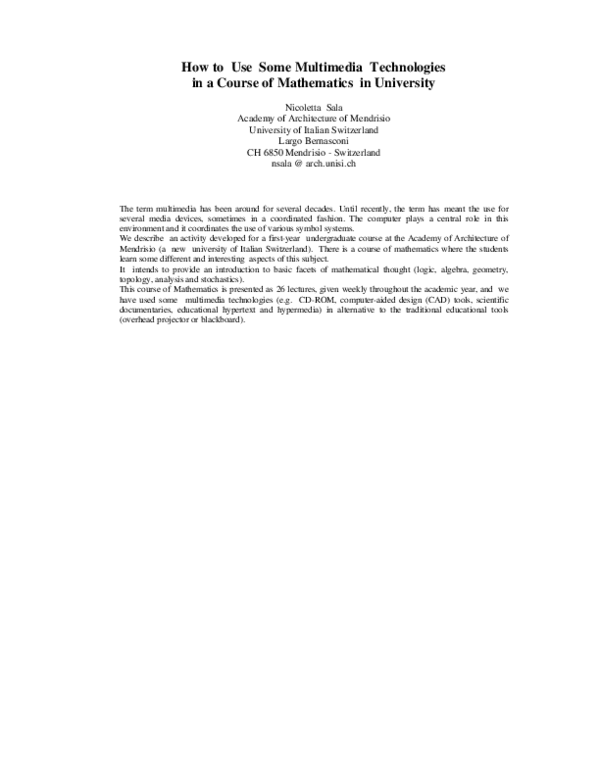 (PDF) How to Use Some Multimedia Technologies in a Course of ...