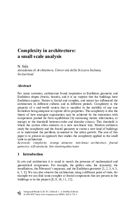 (PDF) Complexity in architecture : a small scale analysis