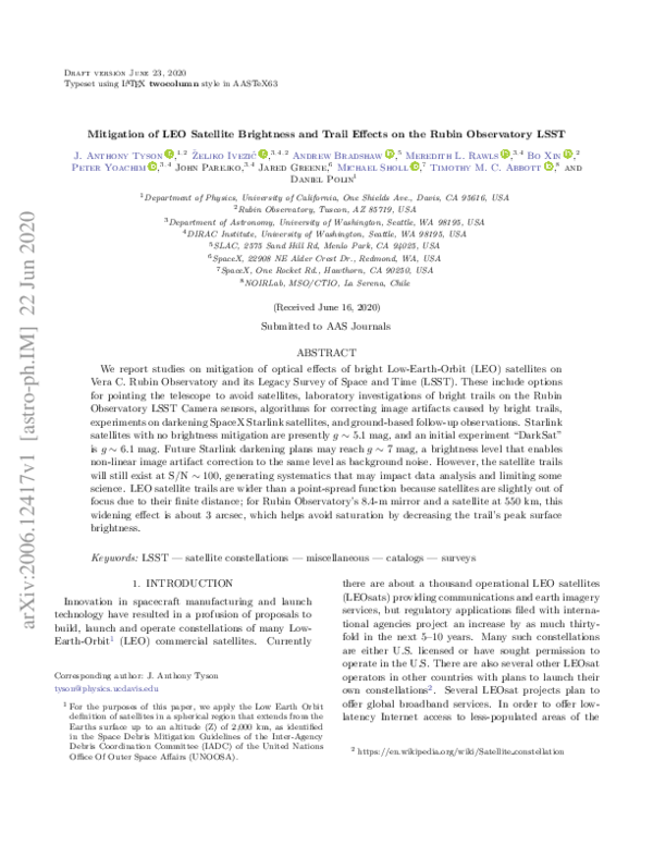 (PDF) Mitigation of LEO Satellite Brightness and Trail Effects on the ...