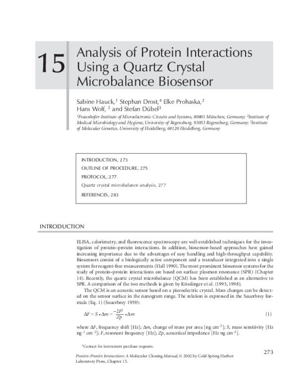 (PDF) Analysis of Protein Interactions Using a Quartz Crystal ...