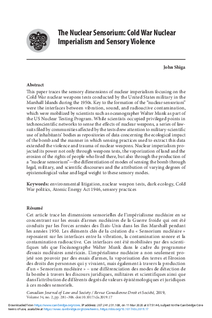 (PDF) The Nuclear Sensorium: Cold War Nuclear Imperialism and Sensory ...