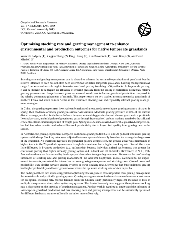 (PDF) Optimising stocking rate and grazing management to enhance ...