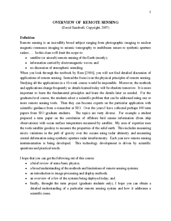 Pdf An Overview Of Remote Sensing