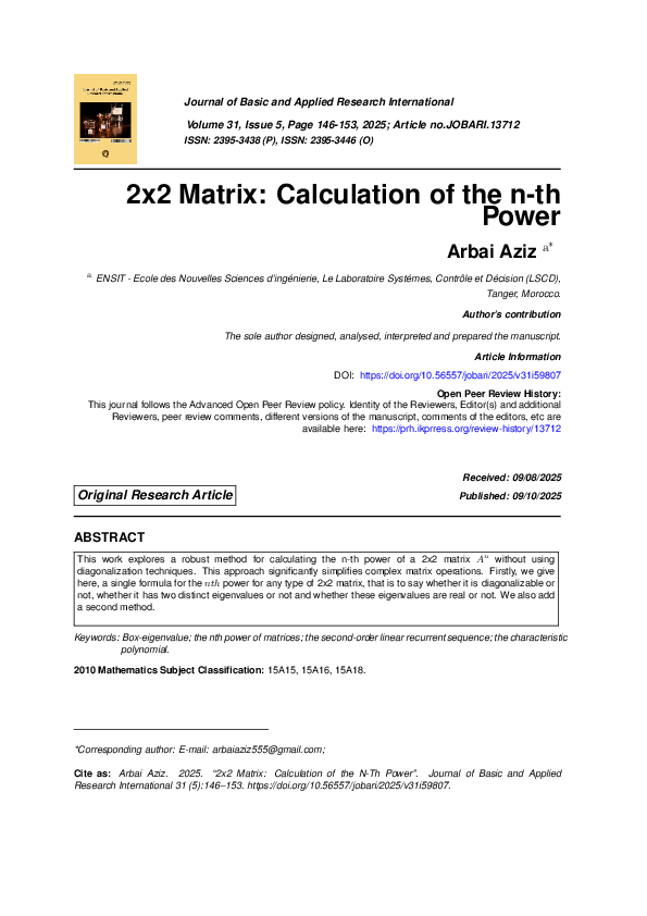 (PDF) 2x2 Matrix: Calculation of the n-th Power