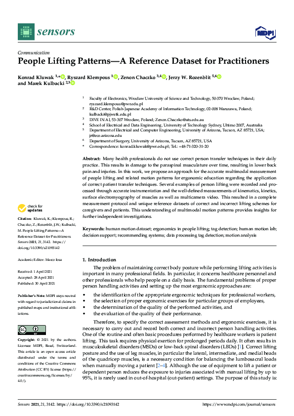 (PDF) People Lifting Patterns—A Reference Dataset for Practitioners