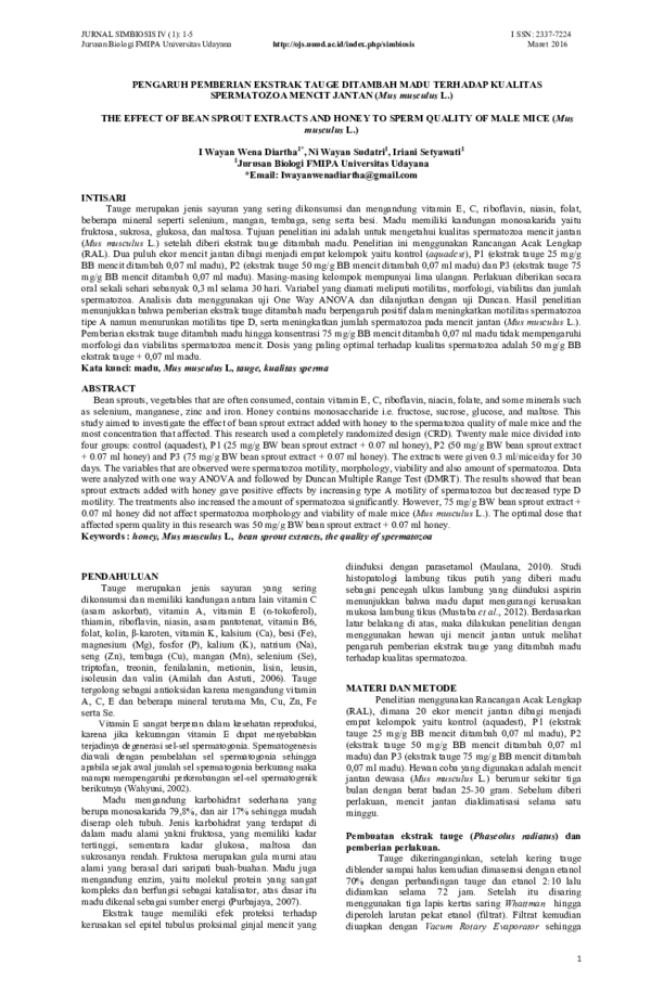 (PDF) PENGARUH PEMBERIAN EKSTRAK TAUGE DITAMBAH MADU TERHADAP KUALITAS ...