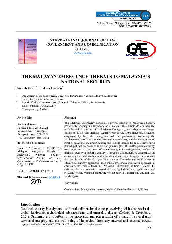 (PDF) THE MALAYAN EMERGENCY THREATS TO MALAYSIA’S NATIONAL SECURITY