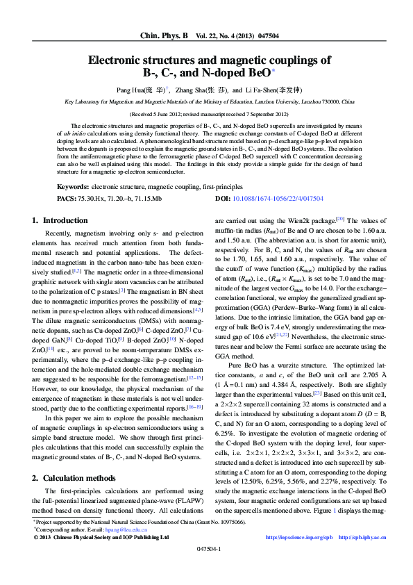 (PDF) Electronic structures and magnetic couplings of B-, C-, and N ...