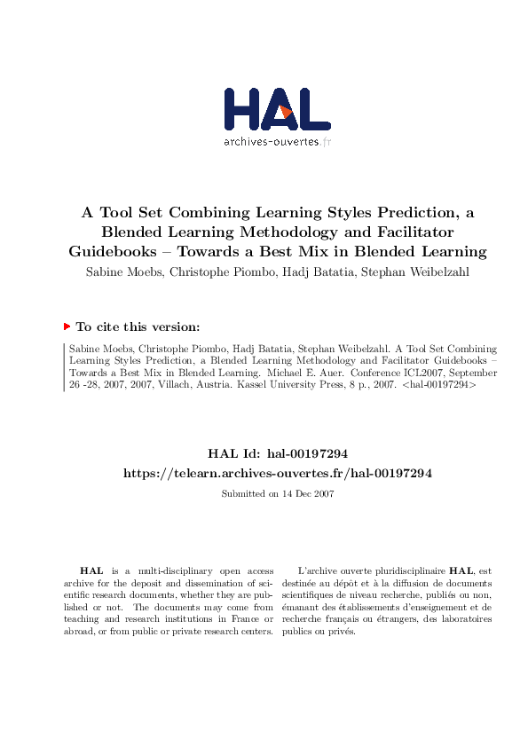 (PDF) A tool set combining learning styles prediction, a blended ...