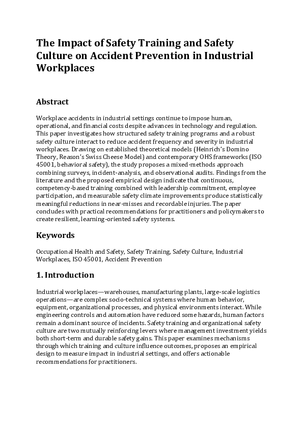 (PDF) The Impact of Safety Training and Safety Culture on Accident ...
