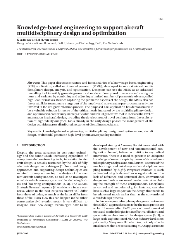 (PDF) Knowledge-based engineering to support aircraft multidisciplinary ...