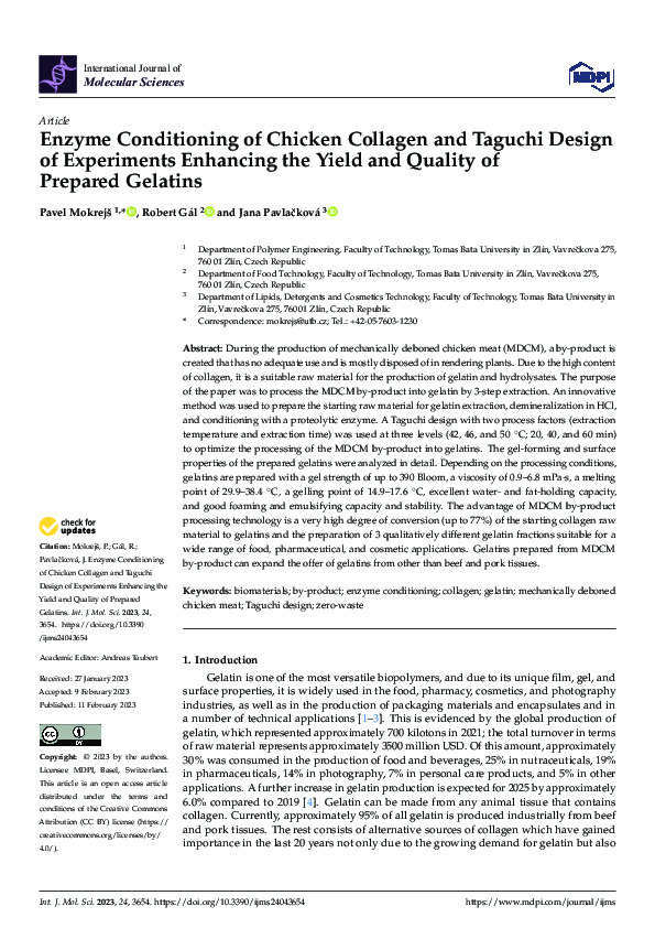 (PDF) Enzyme Conditioning of Chicken Collagen and Taguchi Design of ...
