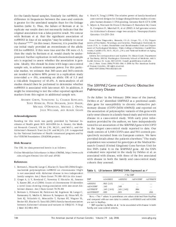 (PDF) The SERPINE2 Gene and Chronic Obstructive Pulmonary Disease