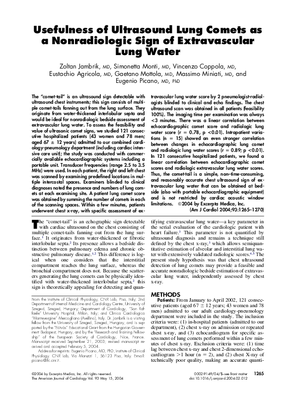 (PDF) Usefulness of ultrasound lung comets as a nonradiologic sign of ...