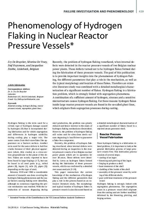 (PDF) Phenomenology of Hydrogen Flaking in Nuclear Reactor Pressure ...