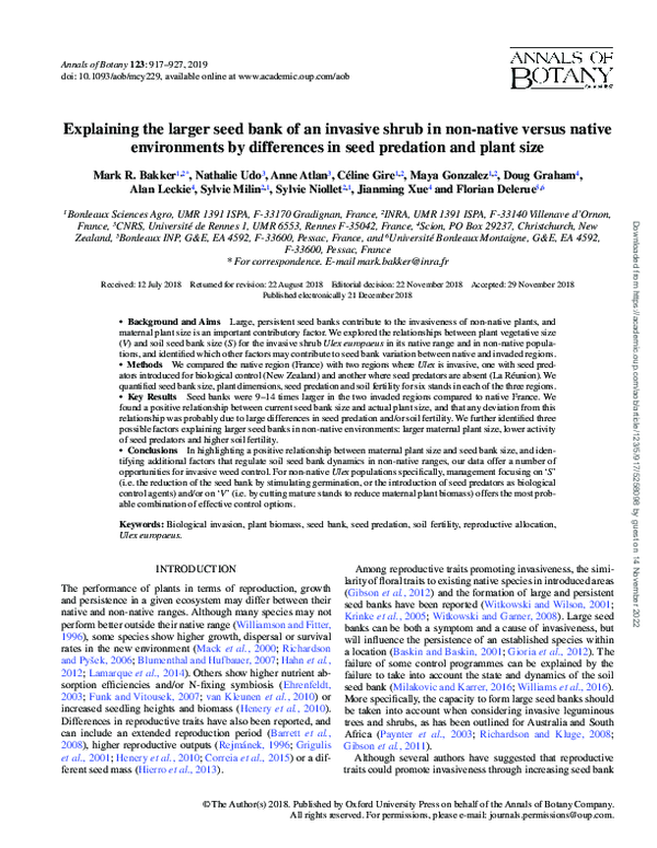 (PDF) Explaining the larger seed bank of an invasive shrub in non ...