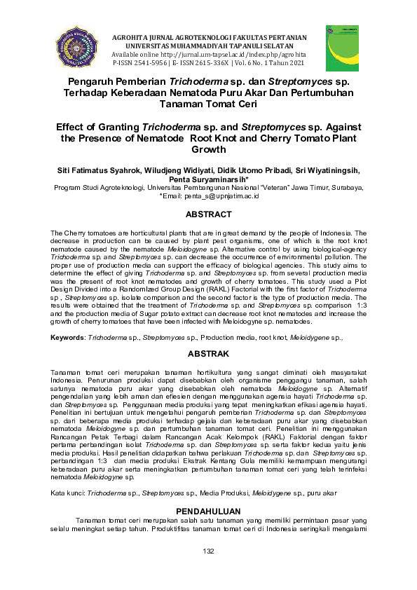 (PDF) PENGARUH PEMBERIAN Trichoderma sp. DAN Streptomyces sp. TERHADAP ...