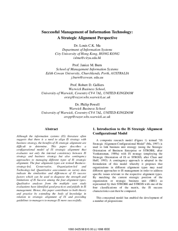 (PDF) Successful management of information technology: a strategic ...