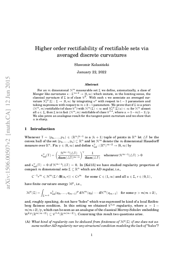(PDF) Higher order rectifiability of rectifiable sets via averaged ...