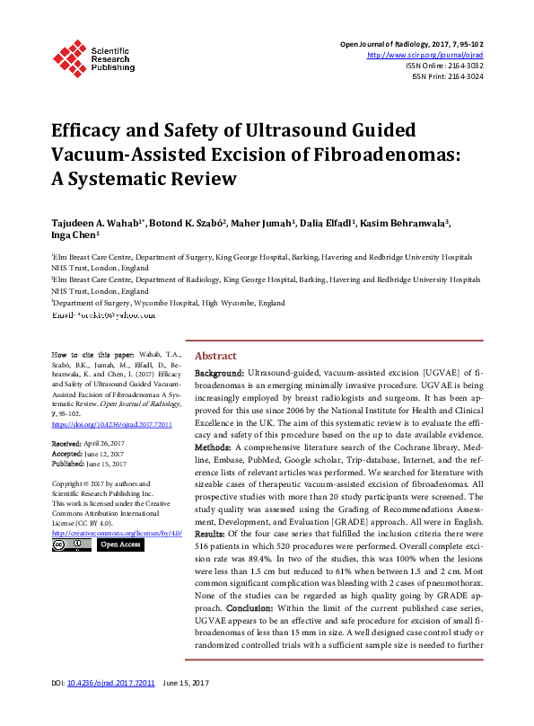 (PDF) Efficacy and Safety of Ultrasound Guided Vacuum-Assisted Excision ...
