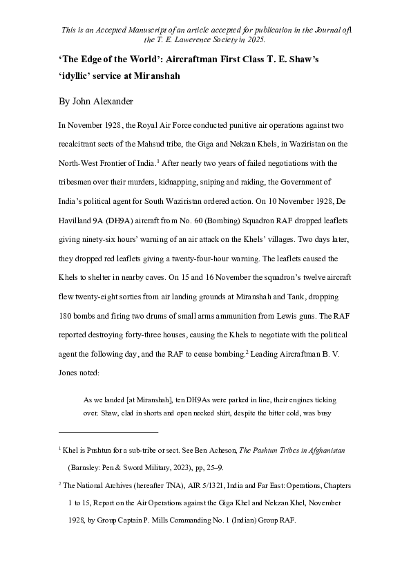 (PDF) 'The Edge of the World': Aircraftman First Class T. E. Shaw's ...