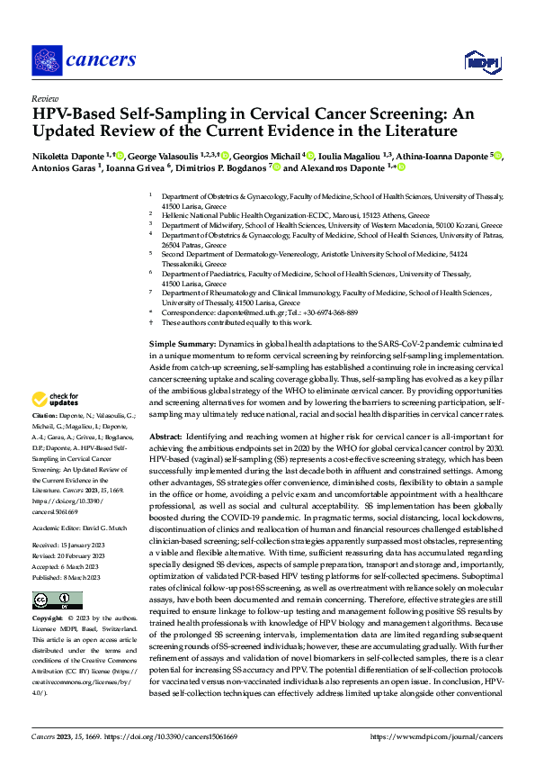 (PDF) HPV-Based Self-Sampling in Cervical Cancer Screening: An Updated ...