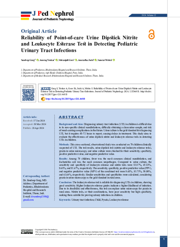 (PDF) Reliability of Point-of-care Urine Dipstick Nitrite and Leukocyte ...