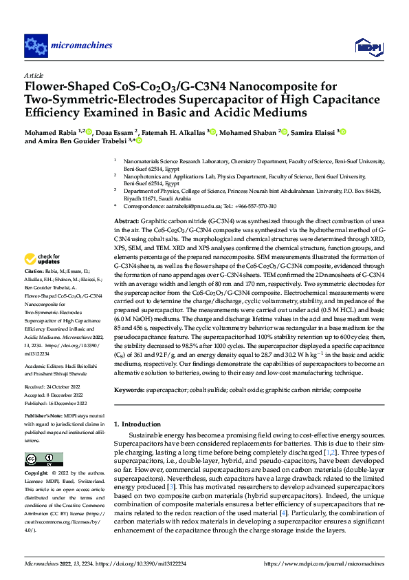 (PDF) Flower-Shaped CoS-Co2O3/G-C3N4 Nanocomposite for Two-Symmetric ...