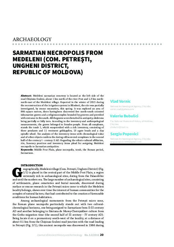 (PDF) Sarmatian Necropolis from Medeleni (Com. Petreşti, Ungheni ...