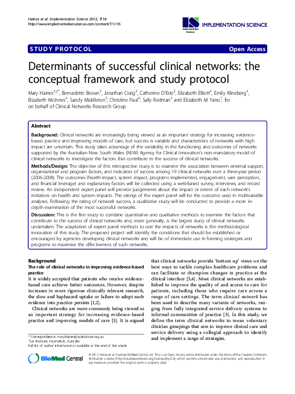 (PDF) Determinants of successful clinical networks: the conceptual ...