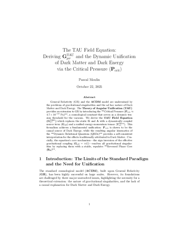 (PDF) The TAU Field Equation: Deriving G TAU µν and the Dynamic ...