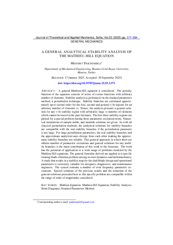 (PDF) A GENERAL ANALYTICAL STABILITY ANALYSIS OF THE MATHIEU-HILL EQUATION
