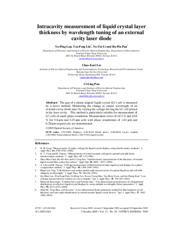 (PDF) Intracavity measurement of liquid crystal layer thickness by ...