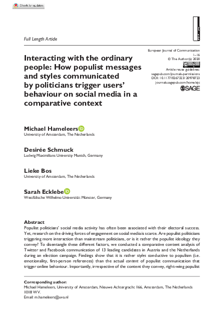 (PDF) Interacting with the ordinary people: How populist messages and ...