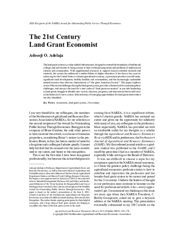 (PDF) The 21st Century Land Grant Economist