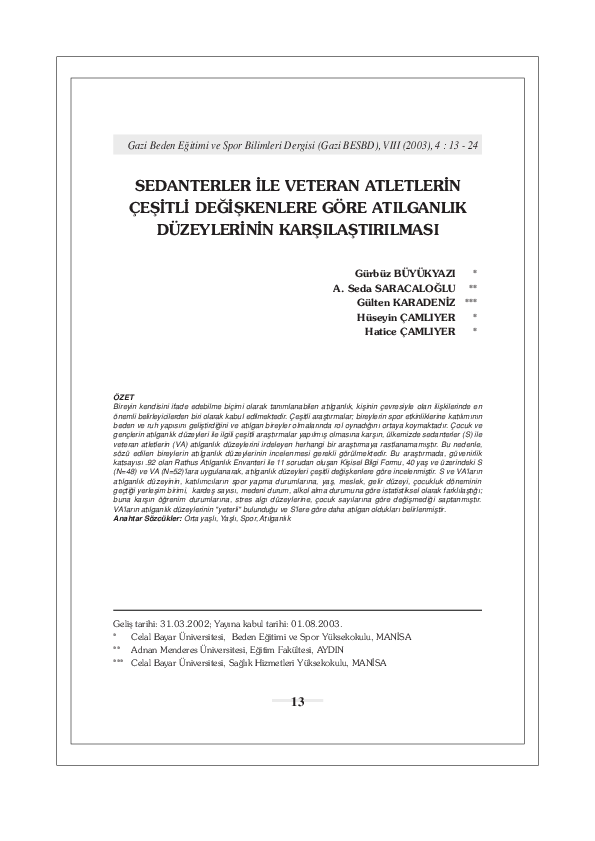 (PDF) The Comparison of Assertiveness Levels of Sedentaries and Veteran ...