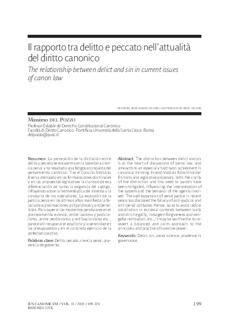 (PDF) Il rapporto tra delitto e peccato nell’attualità del diritto canonico