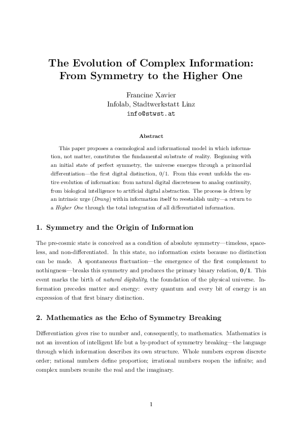 (PDF) The Evolution of Complex Information: From Symmetry to the Higher One